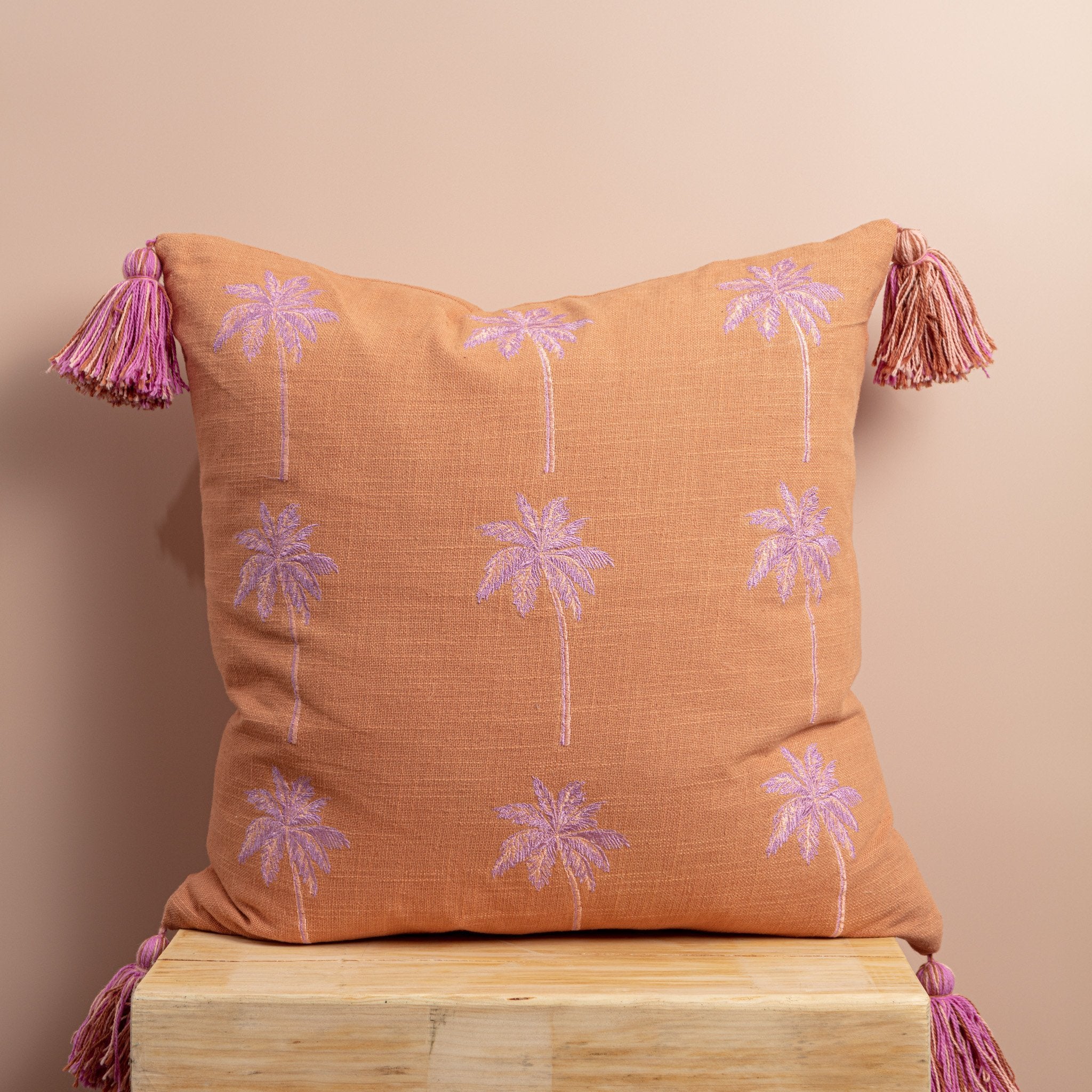 Embroidered Square Palm Tree Cushion -Eco Recycled Plastic Bottle ...